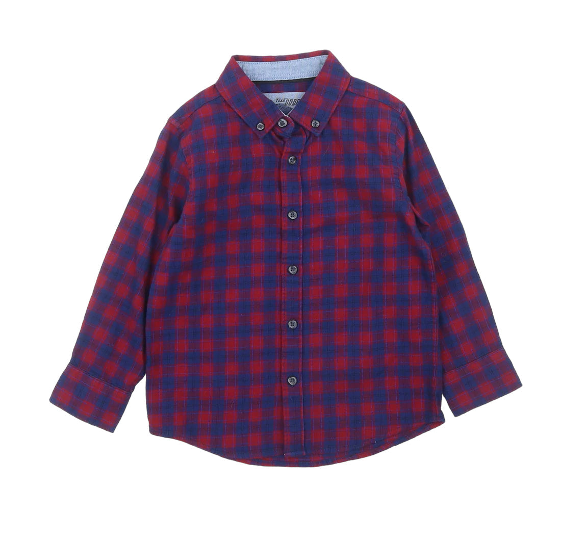 Brand New F F Red Navy Plaid Tartan Check L S Shirt Boys 2 3yrs