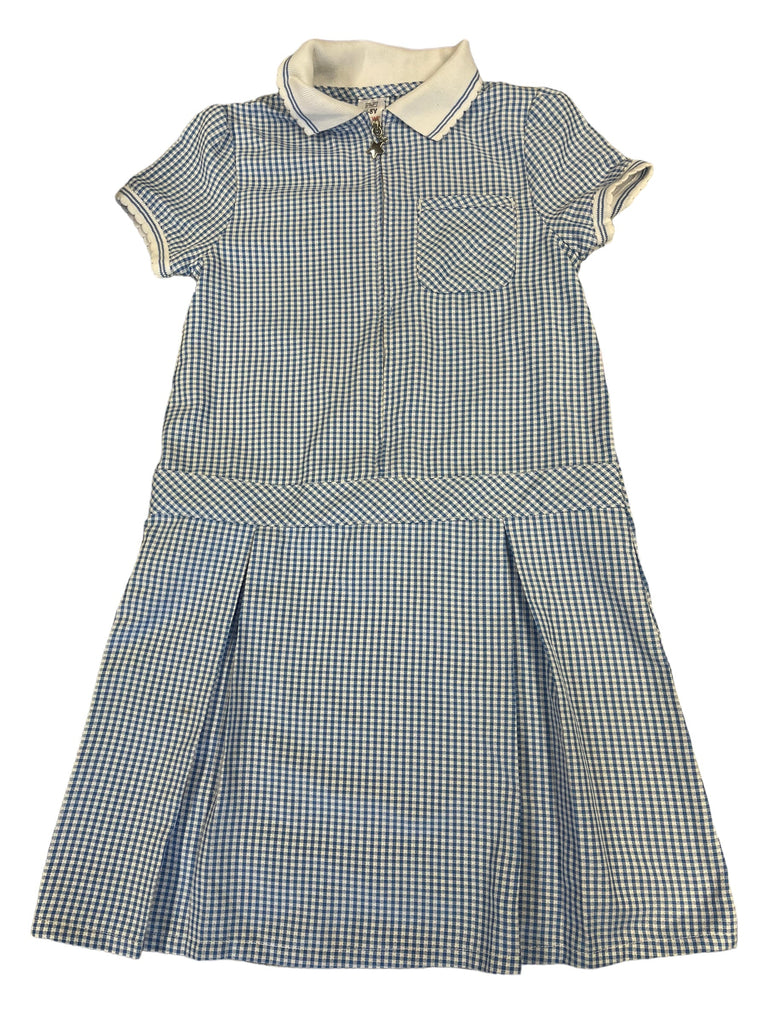 Girls Blue/White Gingham Zip Up Summer School Dress - Preloved – Growth ...